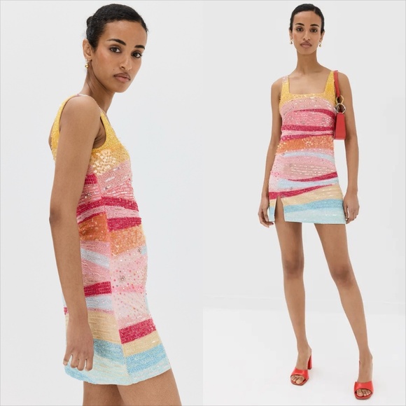 STAUD | Dresses | Staud Le Sable Sunset Suns Beaded Mini Dress With Leg ...